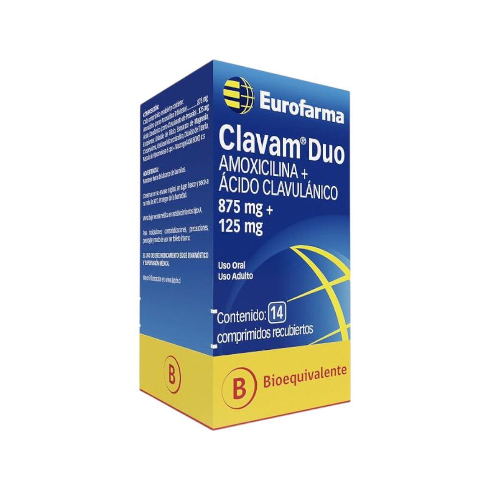Clavam Duo 875 mg/125 mg x 14 Comprimidos Recubiertos | Farmacias Ahumada