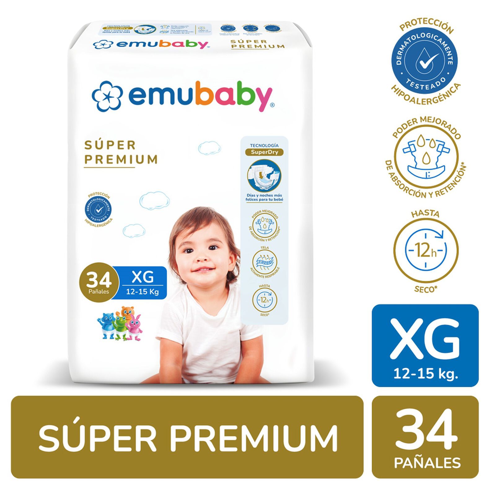 Pañales Emubaby Premium XG 34 un | Farmacias Ahumada