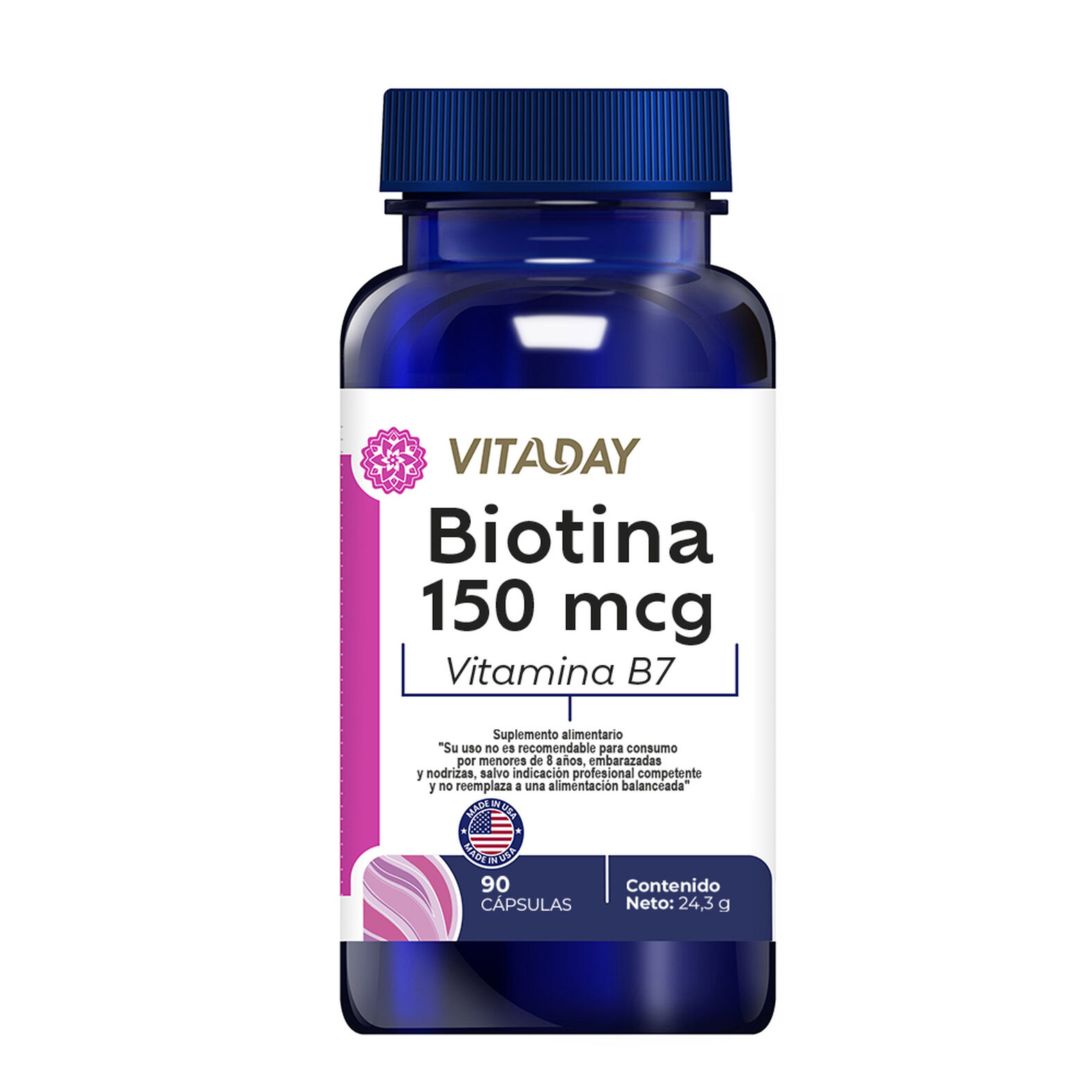 Vitaday Biotina 150 Mcg Vitamina B7 90 Cápsulas | Farmacias Ahumada
