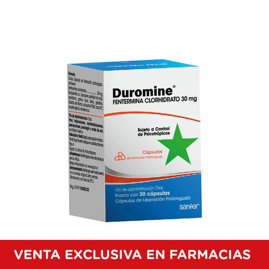 Duromine 30 mg x 30 Capsulas de Liberación Prolongada | Farmacias Ahumada