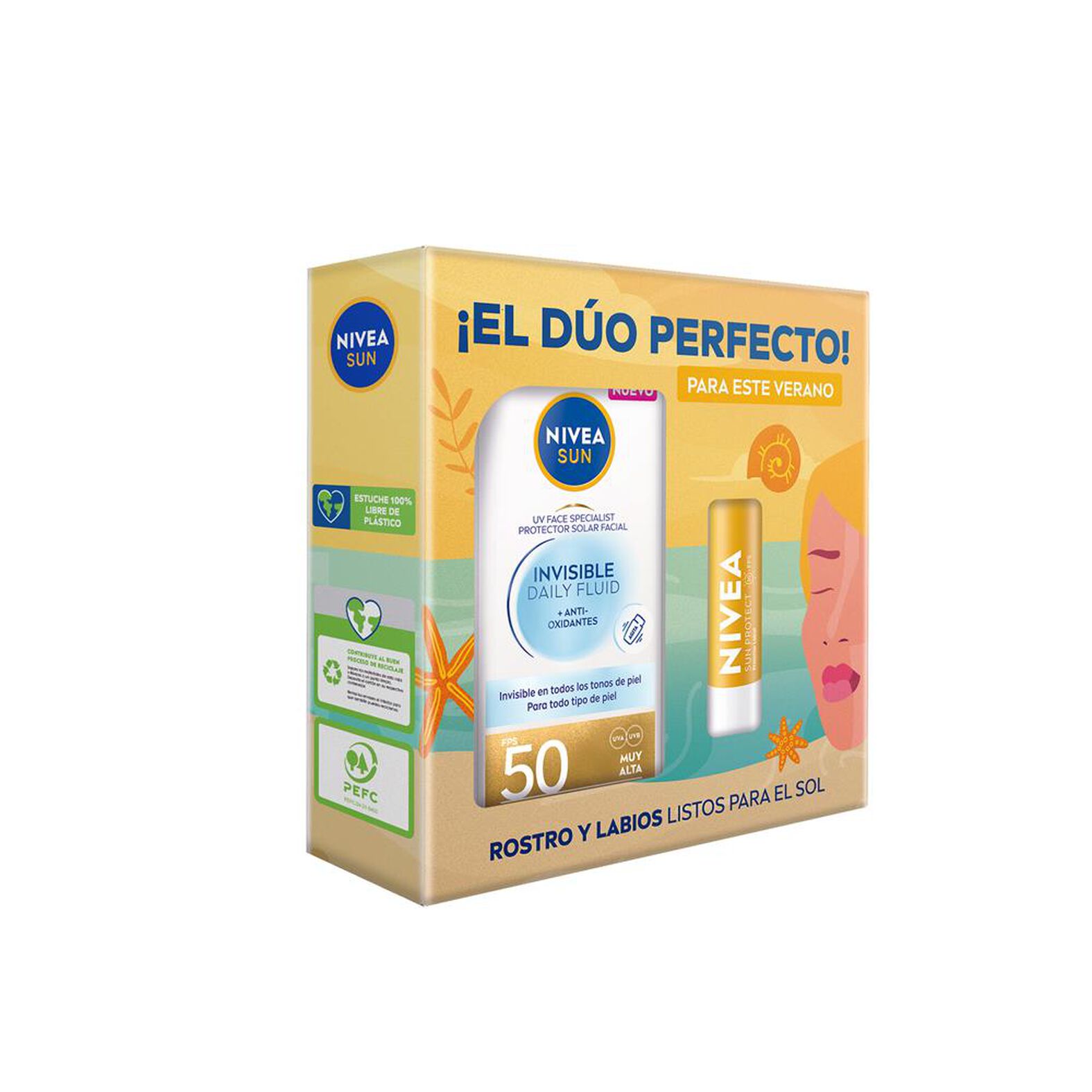 Pack Bálsamo Labial Sun FPS20 + UV Face Invisible Daily Fluid FPS50 ...
