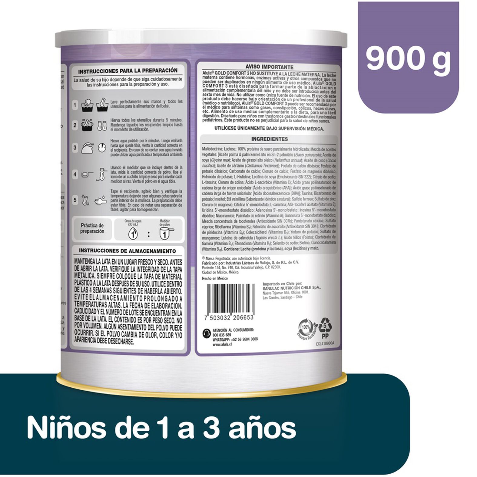 Fórmula Infantil Alula Gold Comfort 3 900 g | Farmacias Ahumada