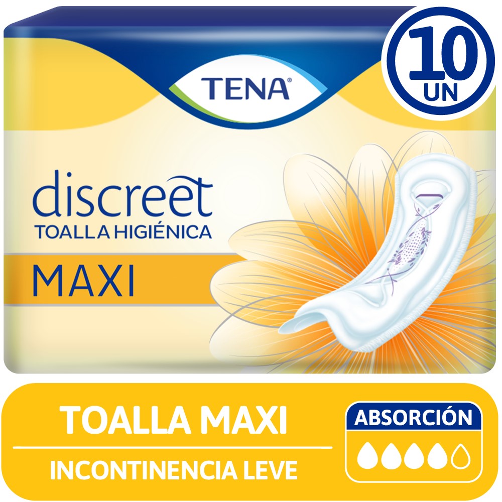 TENA Toallas para incontinencia Mujer Maxi 10 unidades | Farmacias Ahumada