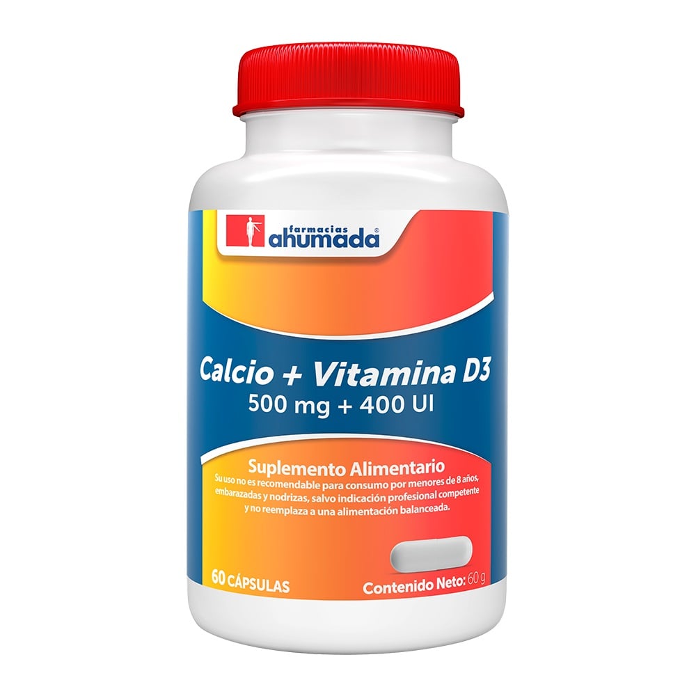 Calcio 500 + Vitamina D 400 Ui 60 Cápsulas | Farmacias Ahumada