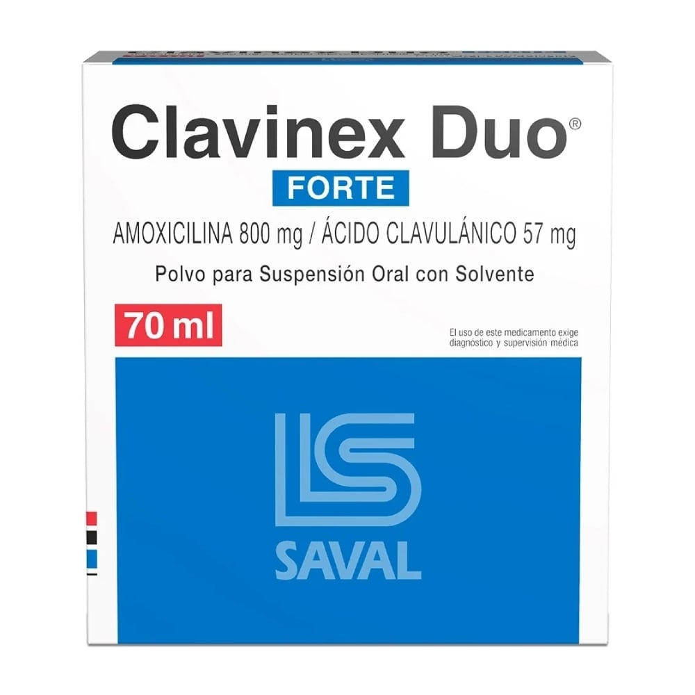 Clavinex Duo Forte 800 mg/57 mg/5 ml x 70 ml Polvo para Suspensión Oral ...