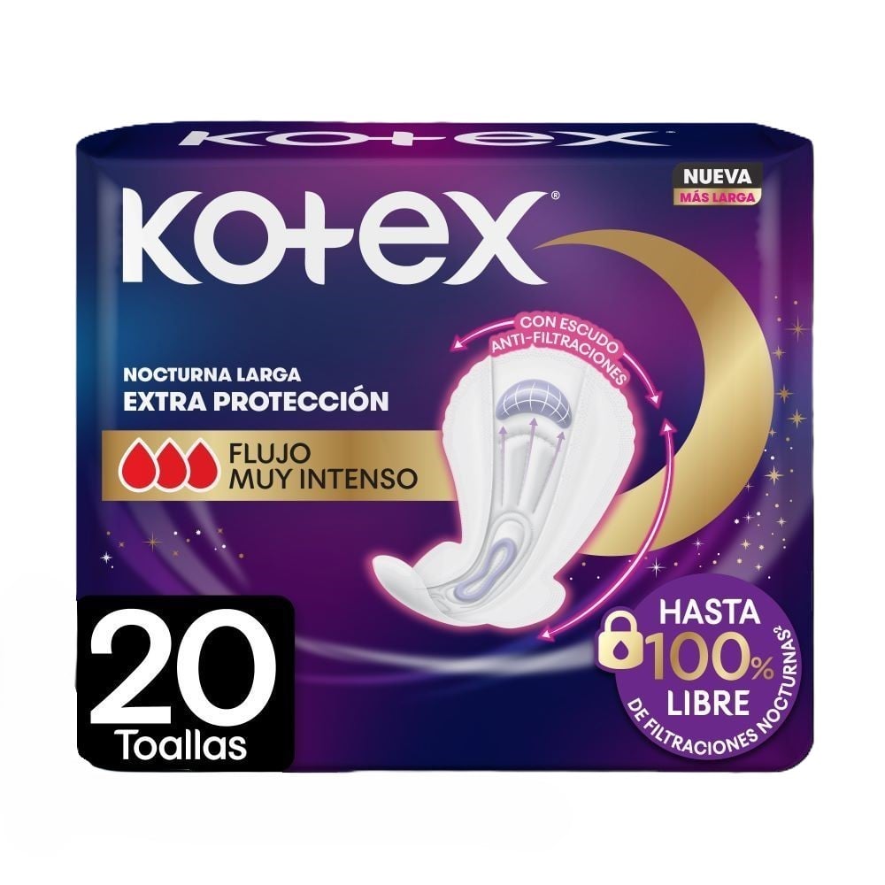 Toalla Kotex Nocturna Ultra Fina Larga 20Un | Farmacias Ahumada