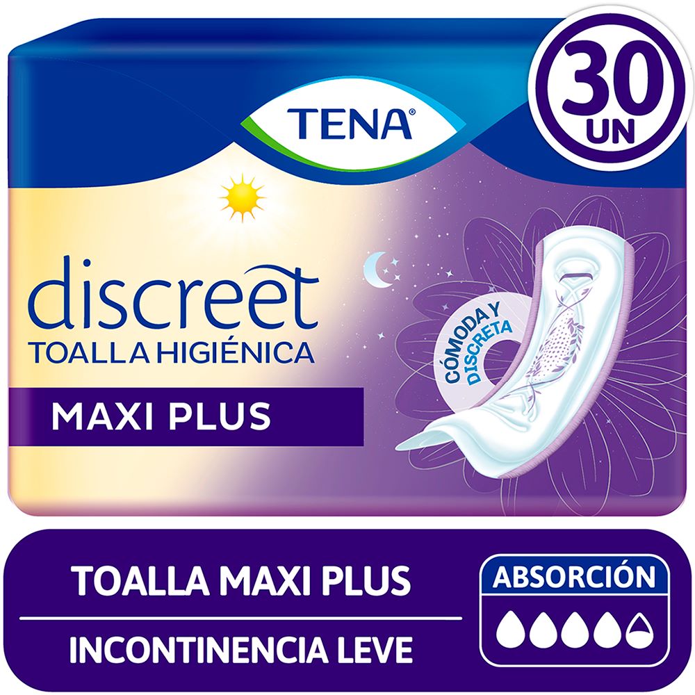 Toalla Higiénica Tena Discreet Maxi Plus 30 un | Farmacias Ahumada