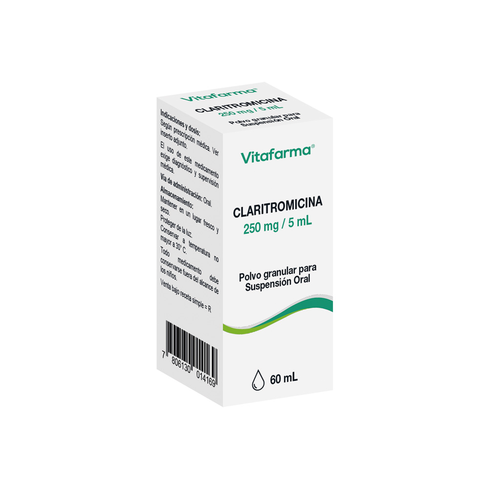 Claritromicina 250 mg/5 ml x 60 ml Polvo Granulado para Suspensión Oral ...