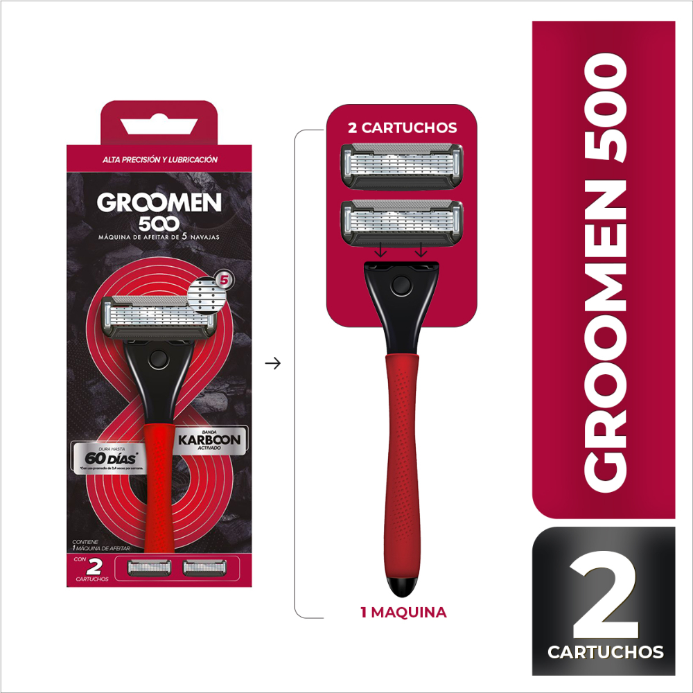 Máquina de Afeitar Groomen 500 2 Cartuchos 1 un | Farmacias Ahumada