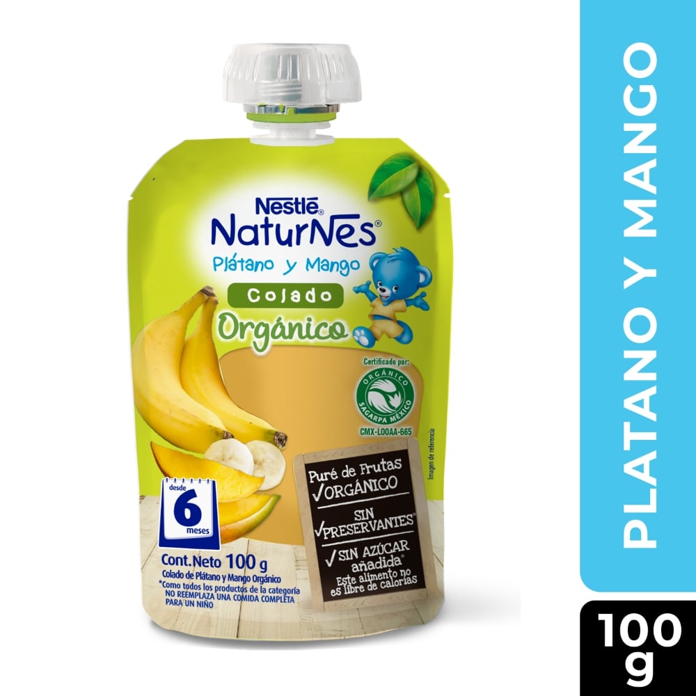 Compota Orgánica Pouch Naturnes Platano Mango 100 g | Farmacias Ahumada