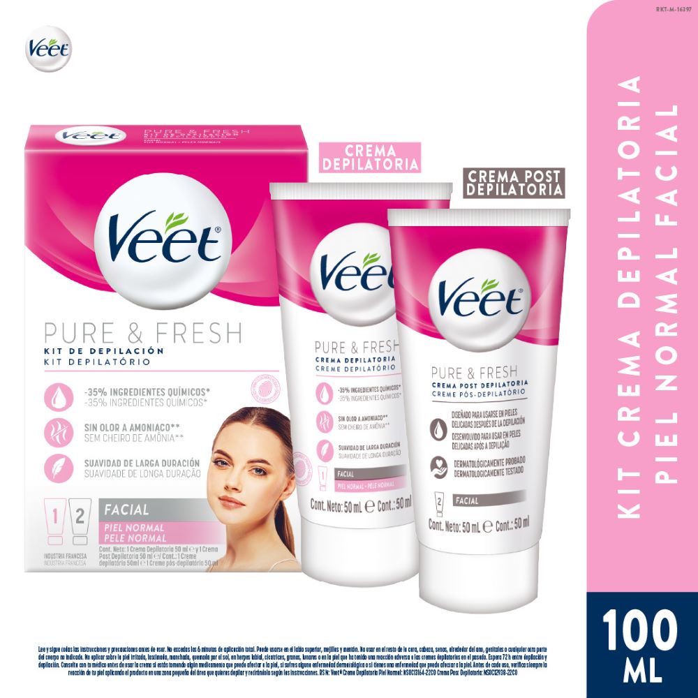 Veet Kit Crema Depilatoria Facial + Hidratante 2 x 50 ml | Farmacias ...
