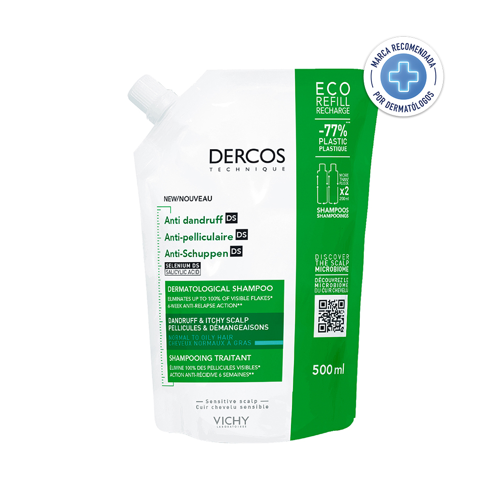 Shampoo Vichy Dercos Anti Caspa DS Eco Refill 500 mL | Farmacias Ahumada
