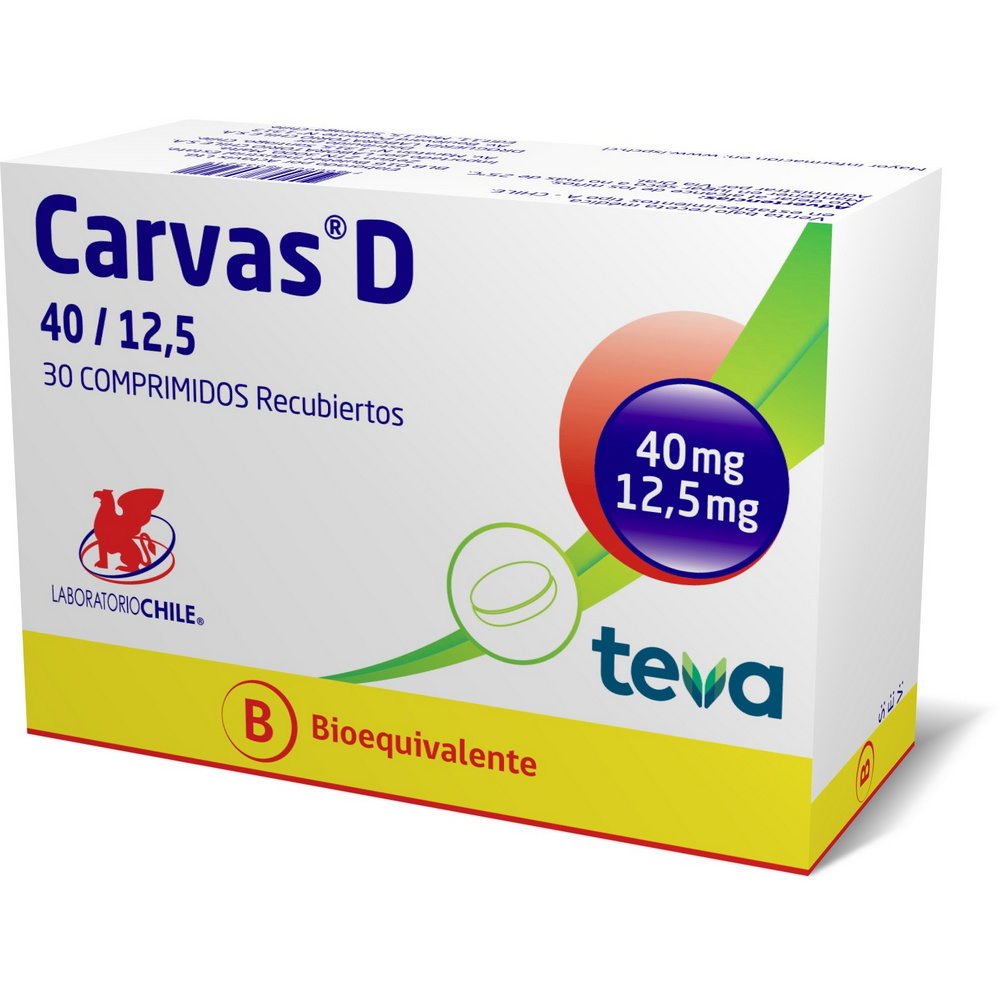 Carvas D 40 mg/12.5 mg x 30 Comprimidos Recubiertos | Farmacias Ahumada