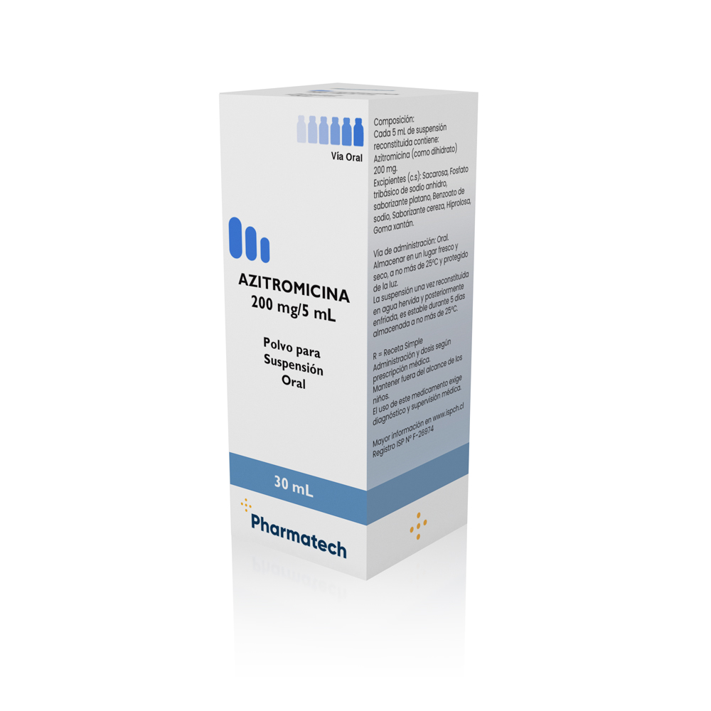 Azitromicina 200mg/5 ml x 30 ml Polvo para Suspensión Oral PHARMATECH CHILE | Farmacias Ahumada