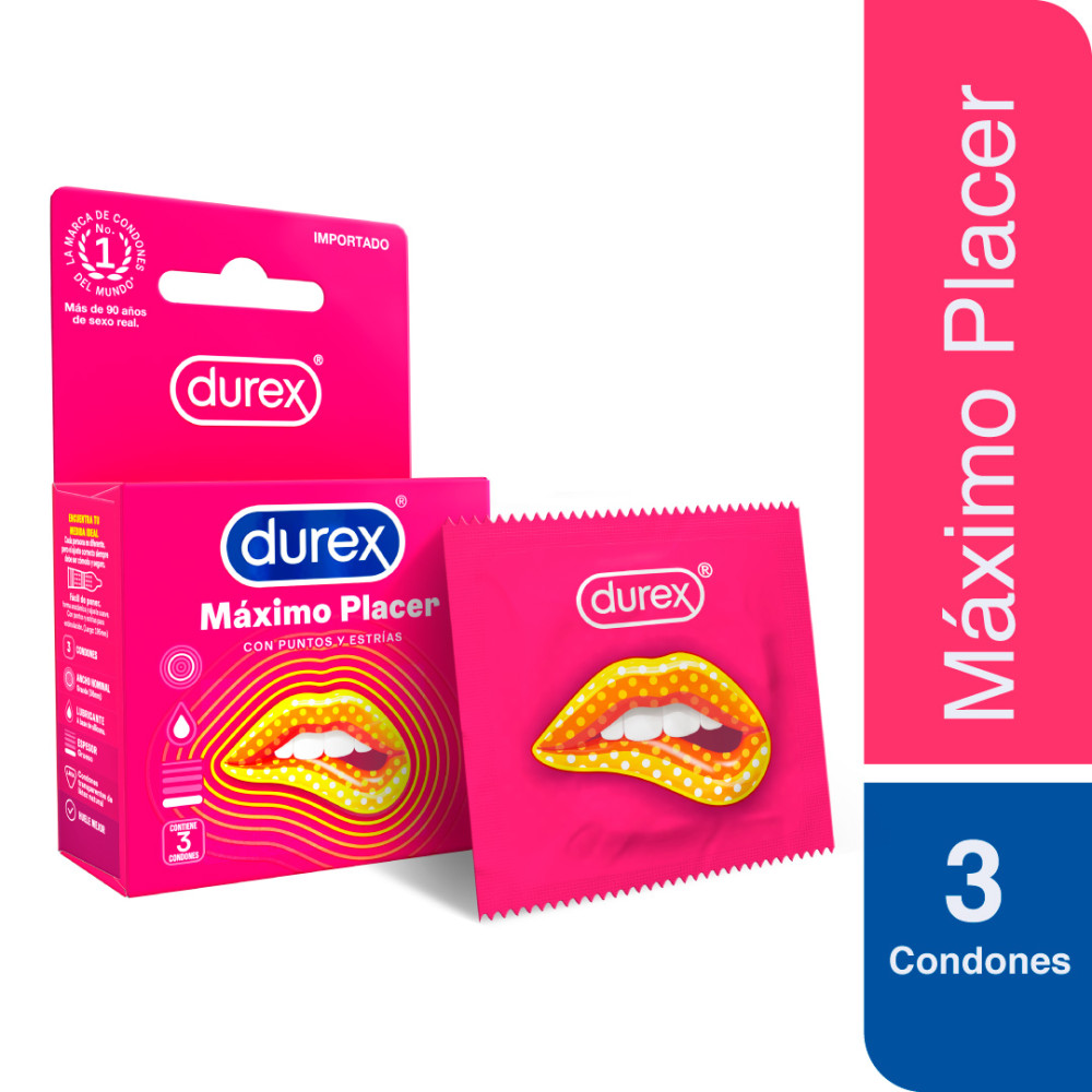 Durex Condones Máximo Placer 3 unidades | Farmacias Ahumada