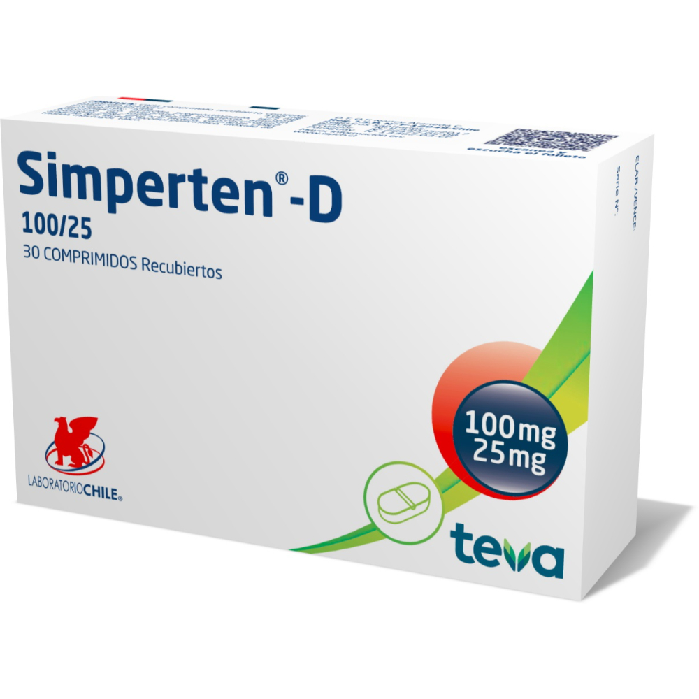 Simperten-D 100 mg/25 mg x 30 Comprimidos Recubiertos | Farmacias Ahumada
