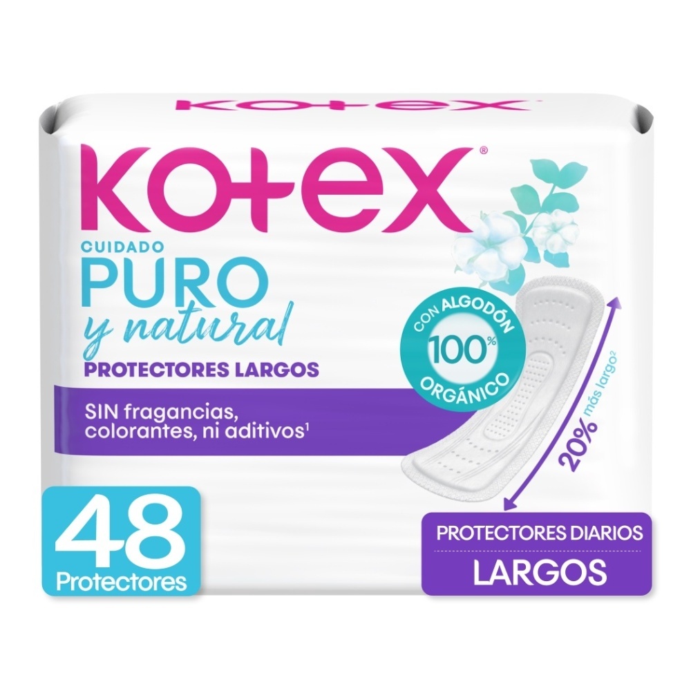 Protector Diario Kotex Largos Puro y Natural 48 un | Farmacias Ahumada